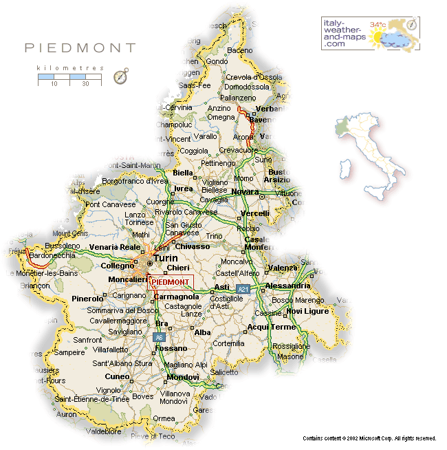 Mappa di Piemonte Regionale | Italia Mappa Regionale