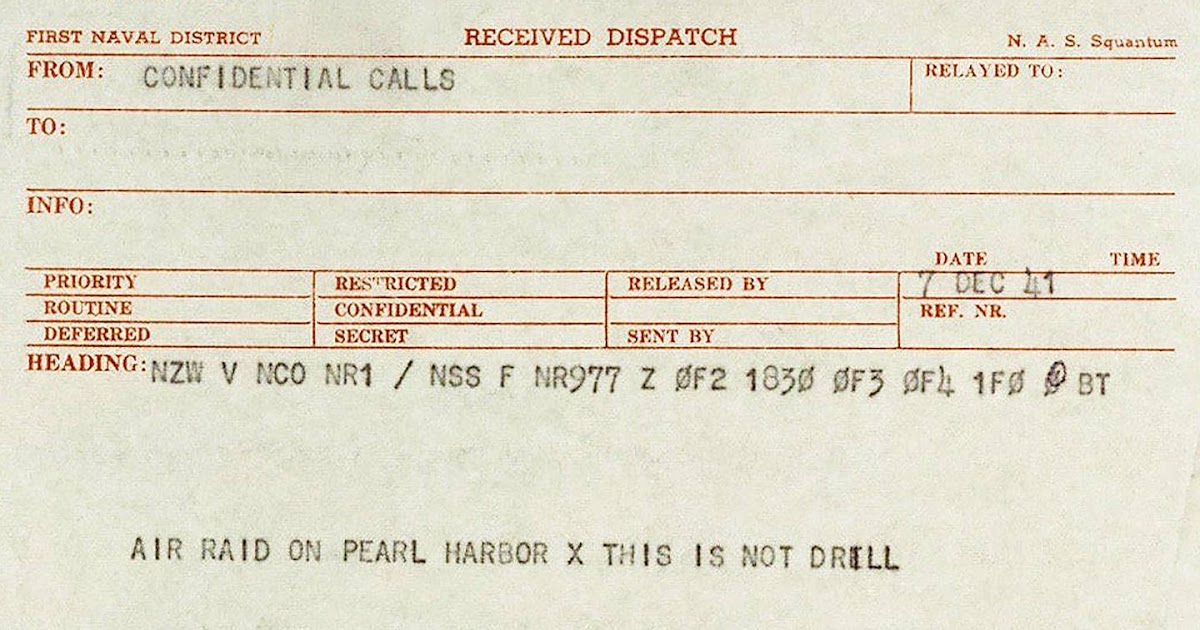 The Telegram That Announced To The World The December 7, 1941 Attack On ...