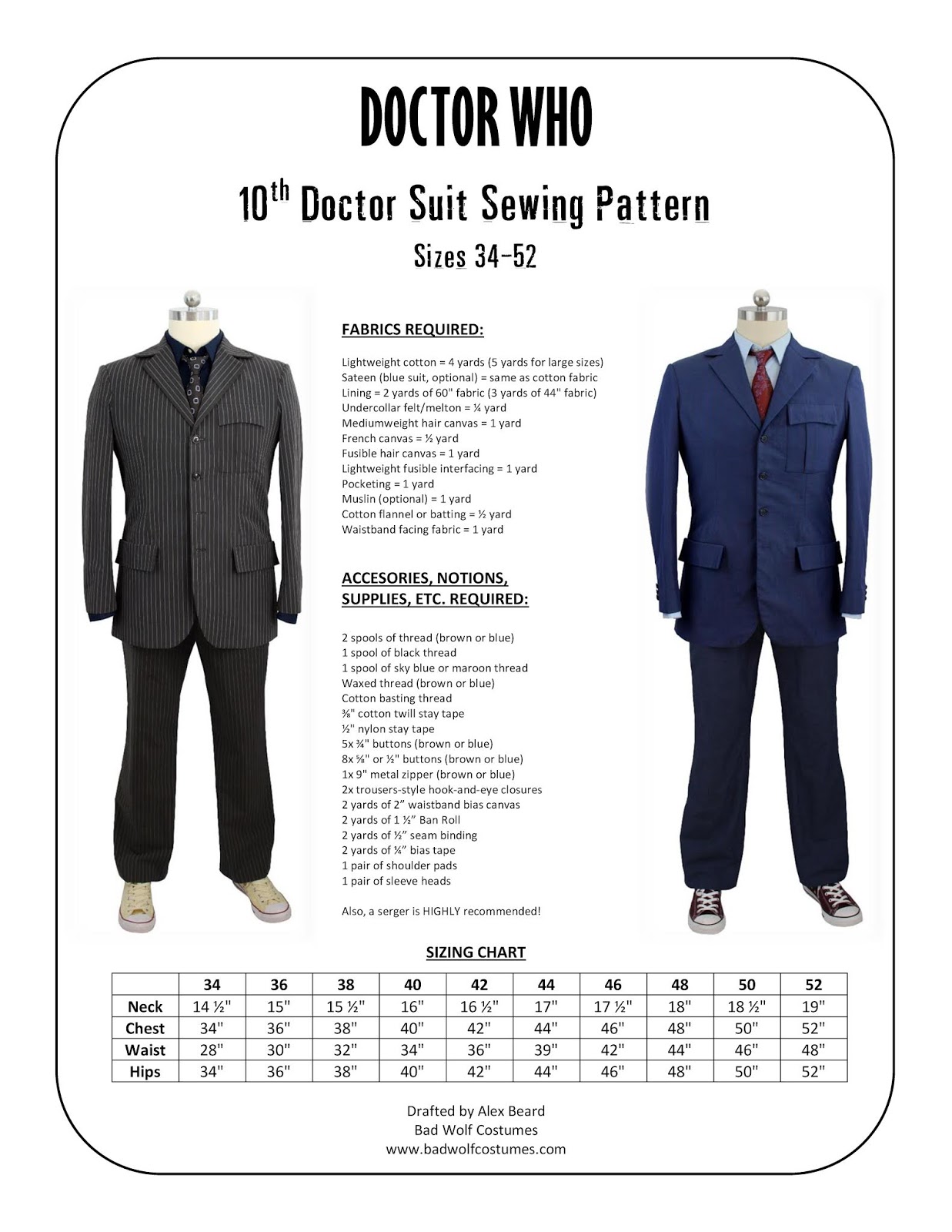 Bad Wolf Costumes: Doctor Who - 10th Doctor Suit Sewing Pattern