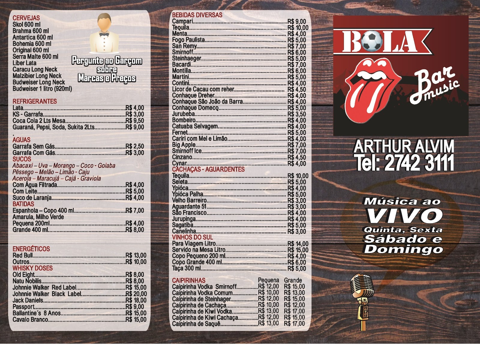 Cardápio Bola Bar - Laminado - VeS Com