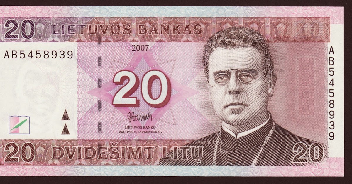Lithuania 20 Lithuanian Litas banknote 2007 Maironis|World Banknotes ...
