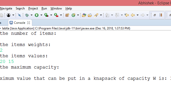 VTU CSE LABS: DAA 6 A - 0/1 KNAPSACK - DYNAMIC PROGRAMMING METHOD