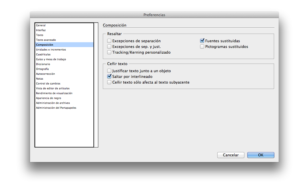 Espacio de trabajo: El texto aparece resaltado sobre color rosa