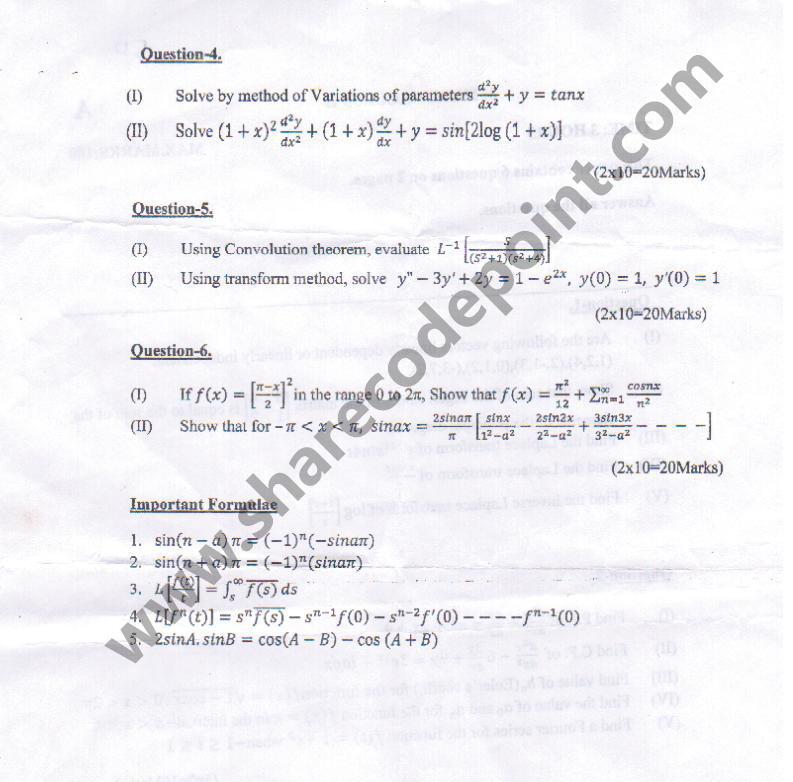 MTH502 : Calculus - II End Term Exam Question Paper | lpu