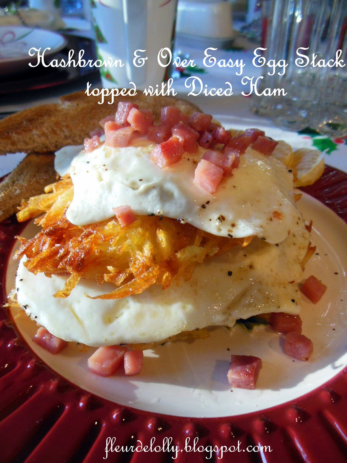 Fleur de Lolly: Hashbrown and Over Easy Egg Stack topped with Diced Ham