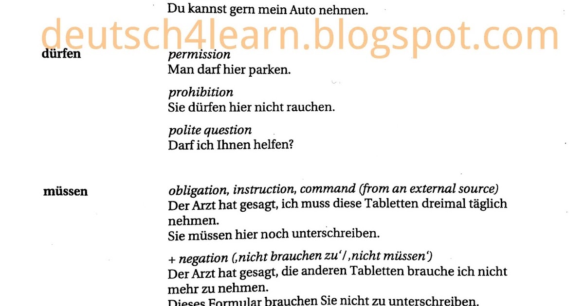Können - Dürfen - Müssen - Sollen - Wollen - Mögen -Use of Modal Verbs ...