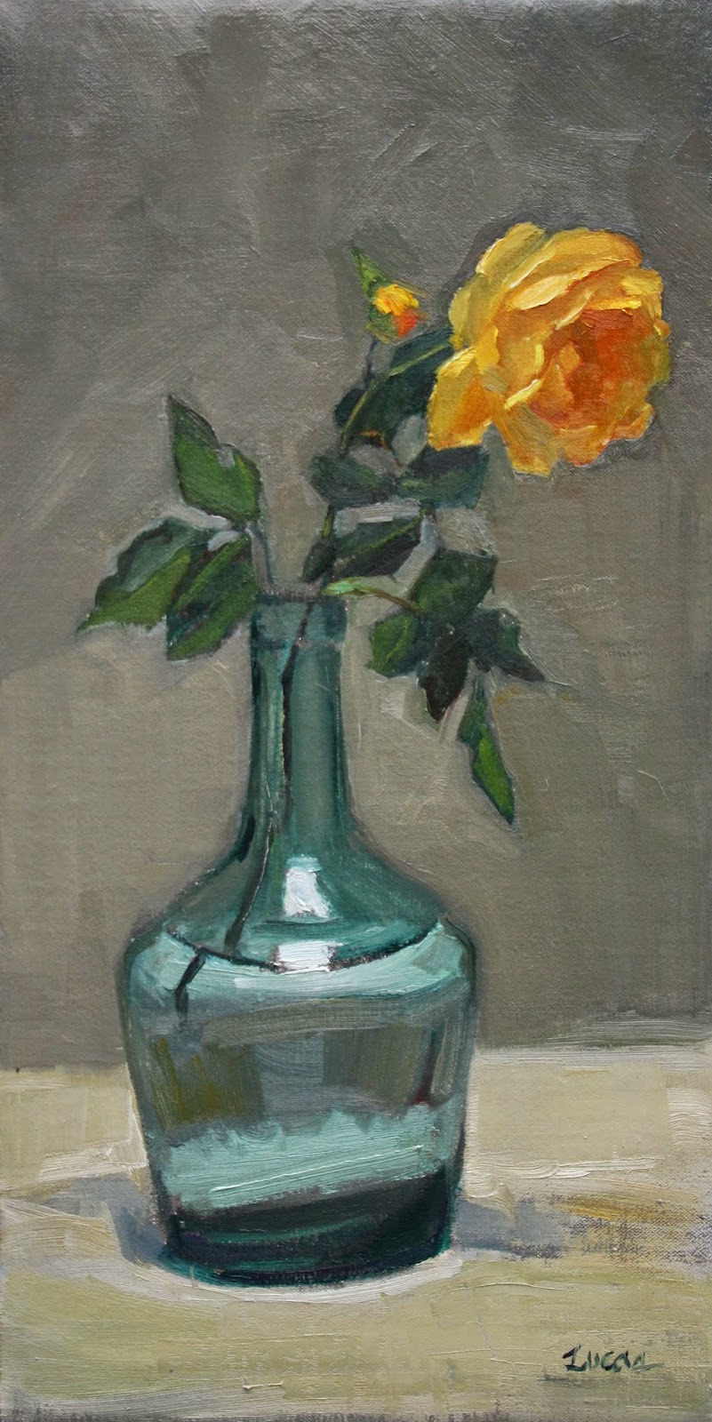 Maryann Lucas : Yellow Rose in Glass Bottle