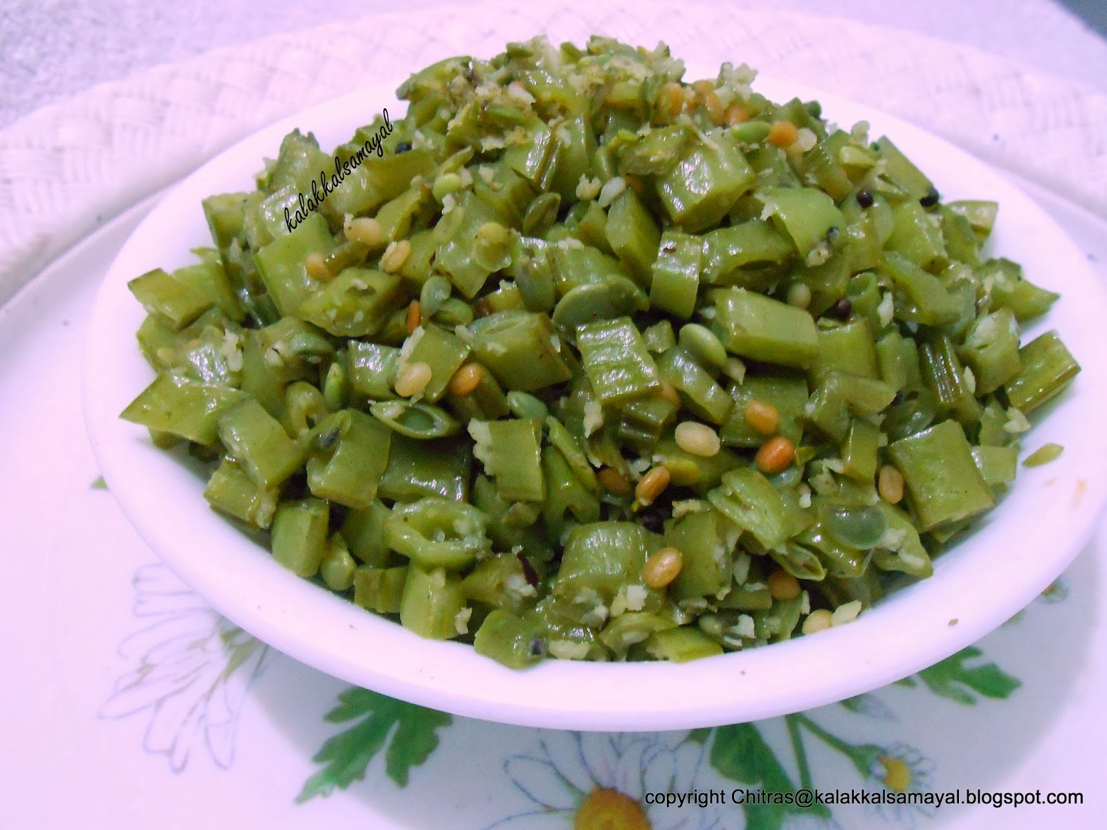 kalakkalsamayal: Kothavarangai Poriyal - Cluster Beans Stir Fry