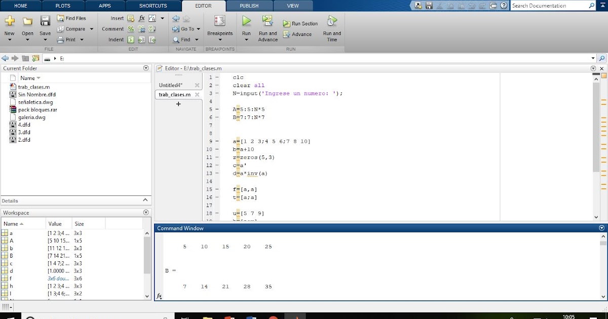Script Código matlab Matrices