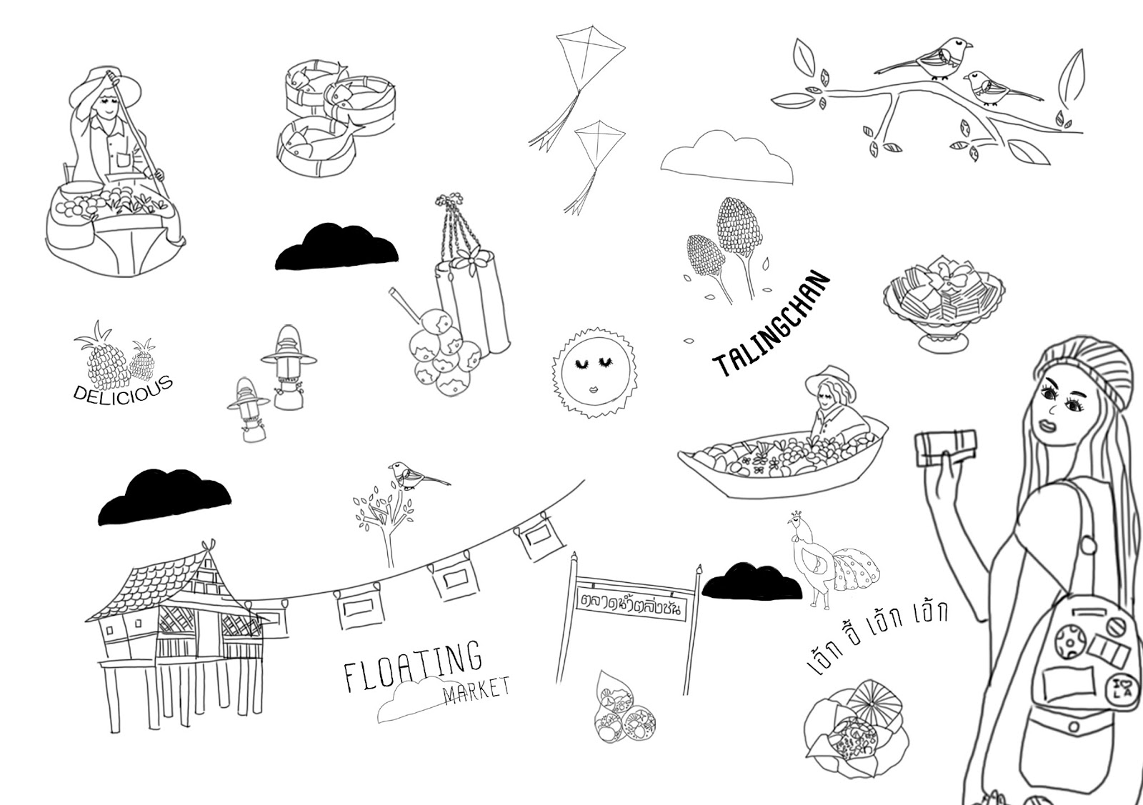 BANGKOK TRAVEL ILLUSTRATE BOOK PROJECT.: SKETCH OF TALINGCHAN FLOATING ...