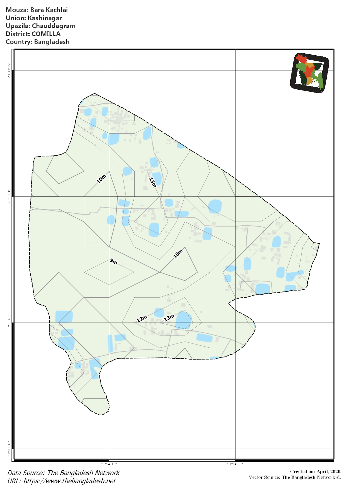 Map of Bara Kachlai Mouza, Chauddagram, Comilla