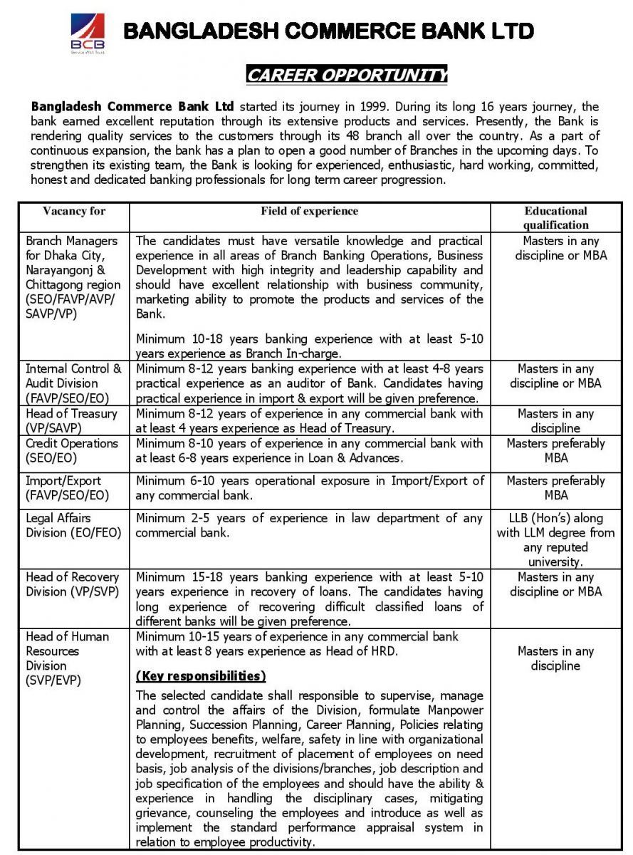 Bangladesh Commerce Bank Limited Jobs Circular | CAREER DEVELOPMENT