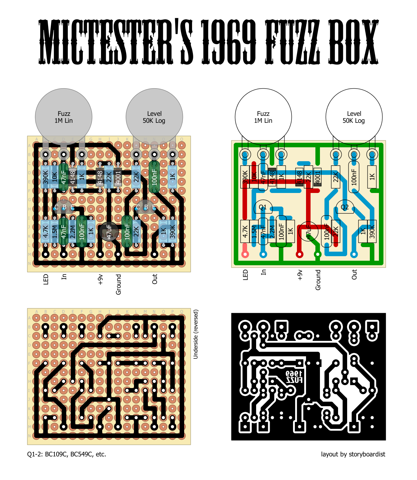 Perf and PCB Effects Layouts: MicTester's 1969 Fuzz Box