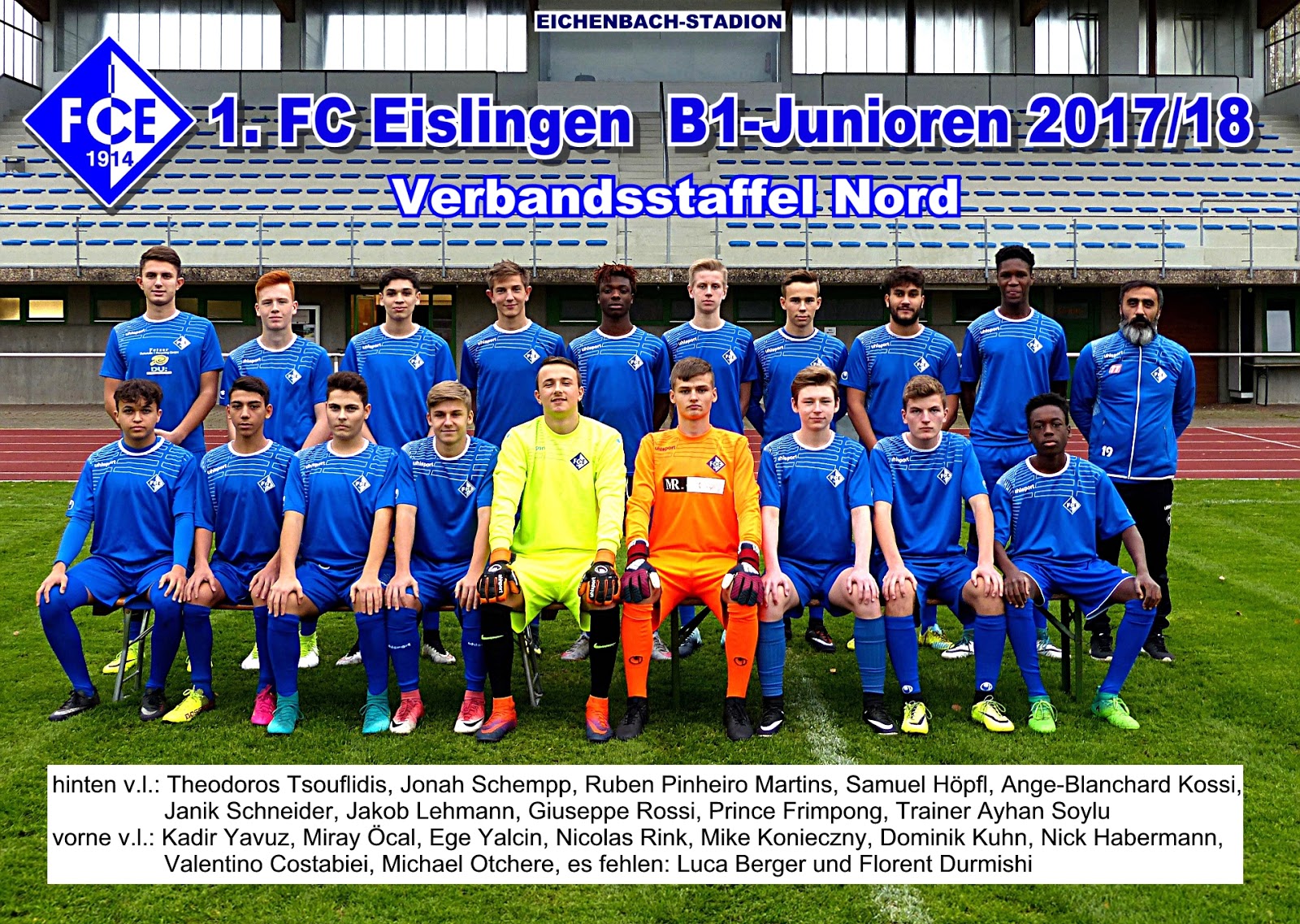 x (Archiv nach der Saison 2017/2018) B1 Junioren (U17-1 - 2001): aktuelles Mannschaftsbild der ...