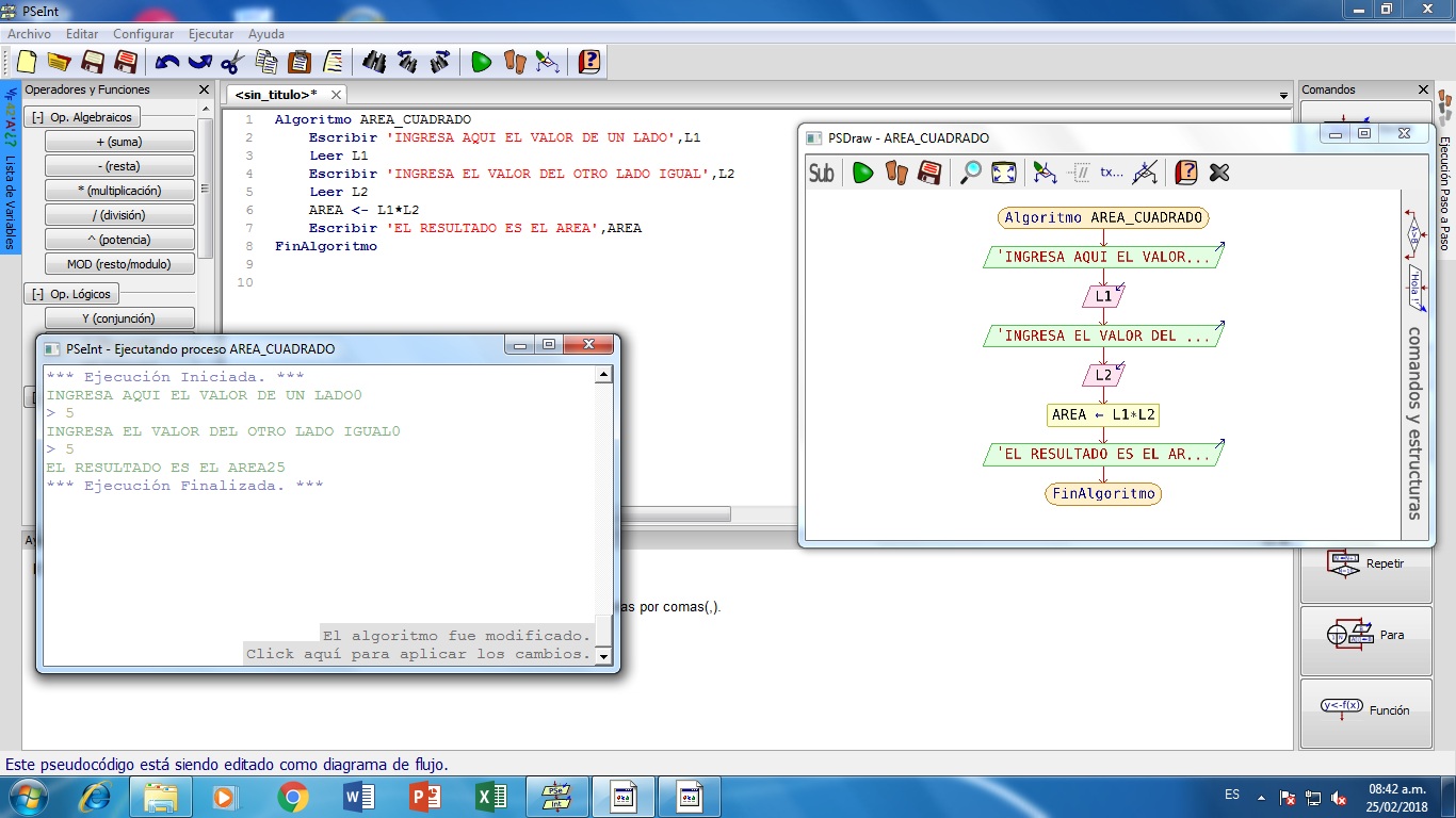 Programación : Programas en Pseint, area del cuadrado