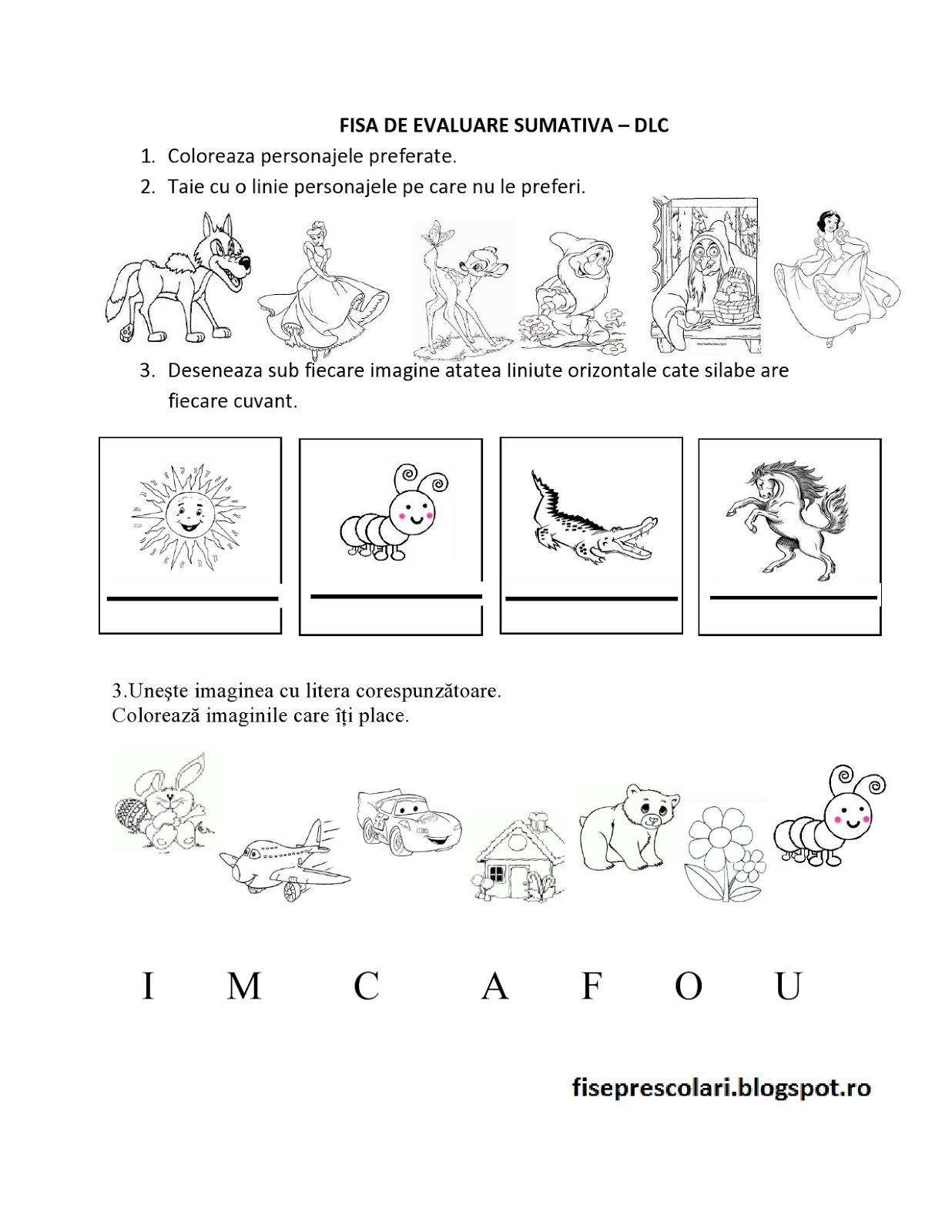 Evaluare sumativa 1 DLC, DS, DOS, DEC Nivel I si II :: Fise de lucru - gradinita si scoala
