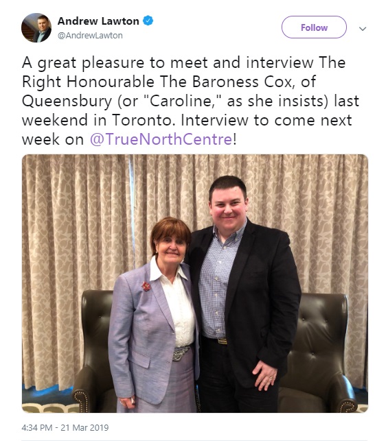 Baroness Caroline Cox: Lady Cox visit to Canada