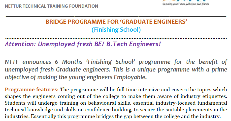 NETTUR TECHNICAL TRAINING FOUNDATION: Bridge Programme for graduate ...