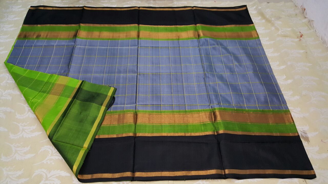Indian Traditional Handloom Sarees: Uppada Checks silk sarees with blouse