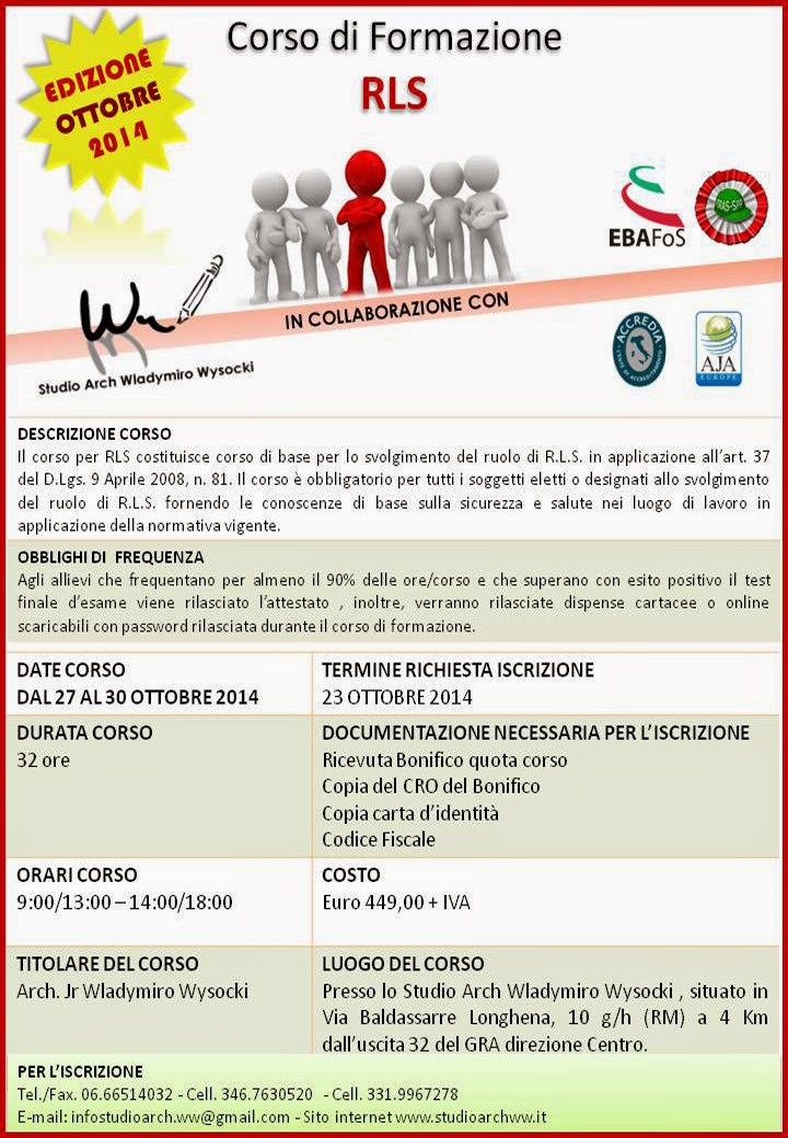 Studio Arch Wladymiro Wysocki: CORSO DI FORMAZIONE PER RLS