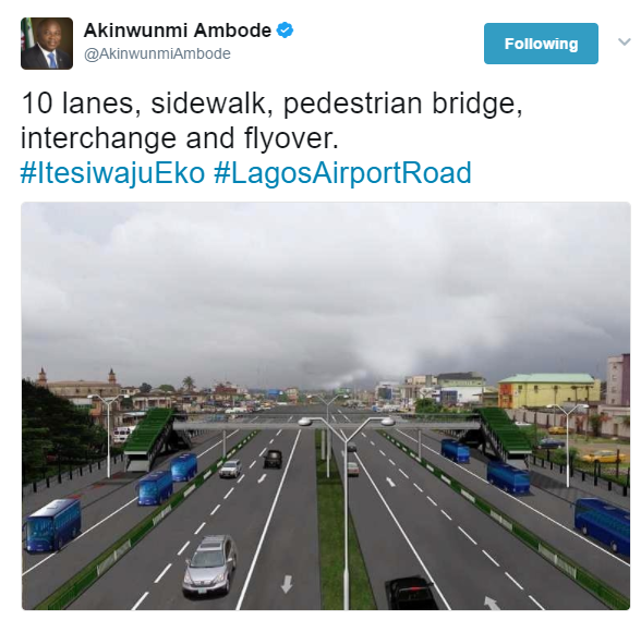 10 lanes, sidewalk, pedestrian bridge, interchange and flyover - Ambode ...