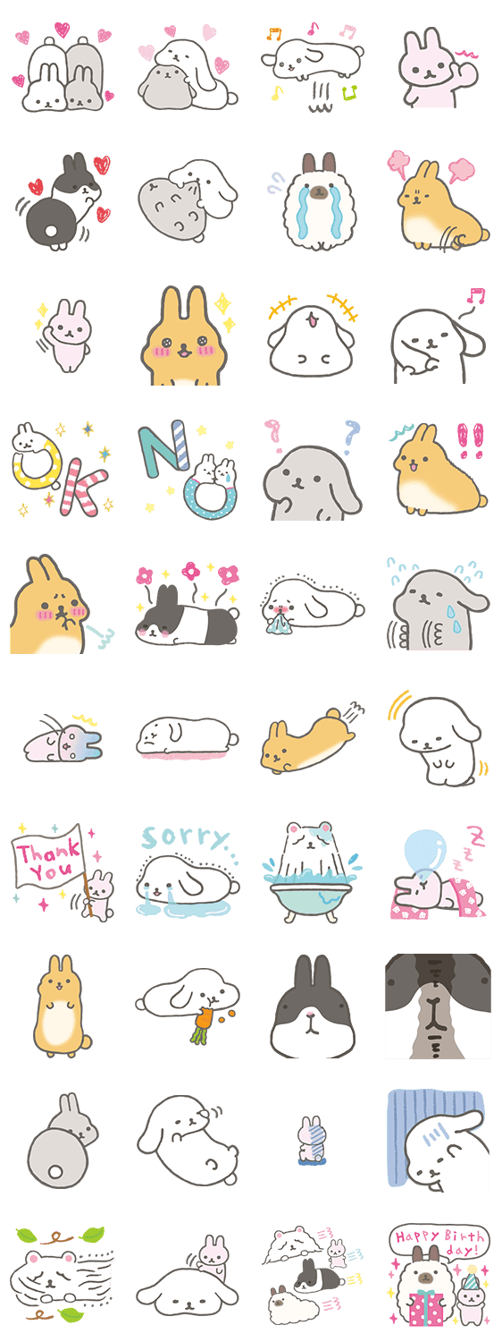 【2464】【臺灣】【一般貼圖】【60】mofutans麻糬兔 - 倚雲聽風～臺灣日本LINE貼圖代購