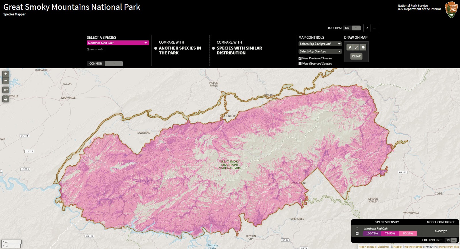 The Great Smoky Mountains National Park Species Map
