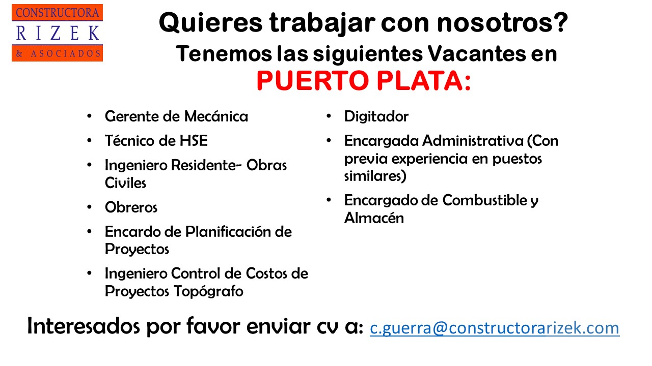 Constructora Rizek con Vacantes en PUERTO PLATA Empleos Rodriguez ...