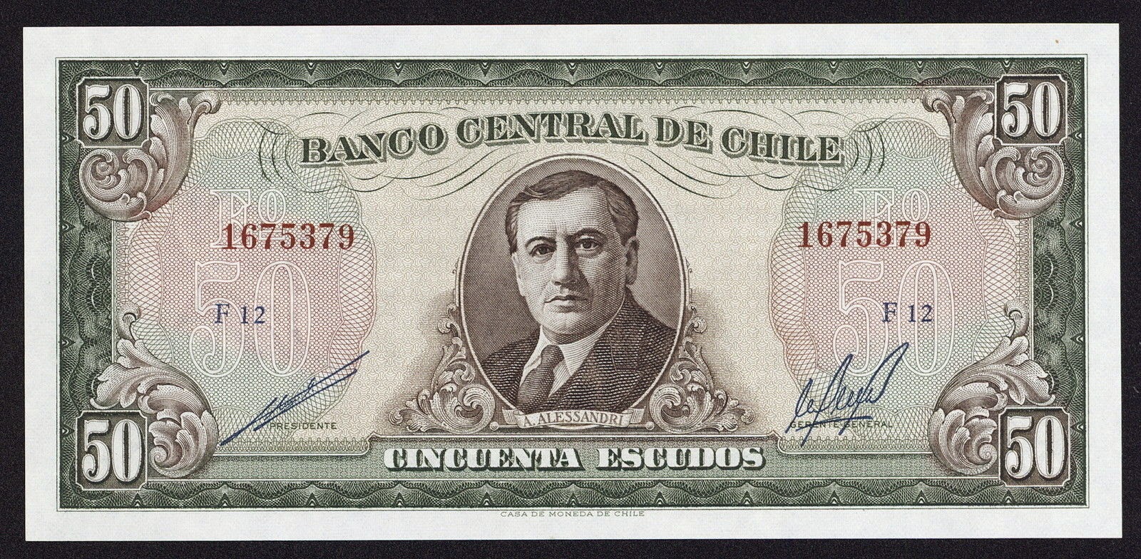 Chile 50 Escudos banknote 1962 Arturo Alessandri|World Banknotes ...