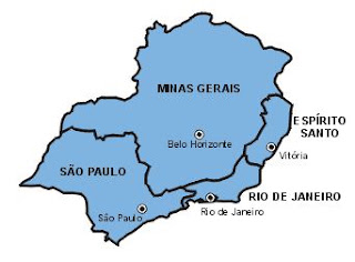 Blog de Geografia: Mapa da região Sudeste com limites dos estados e ...