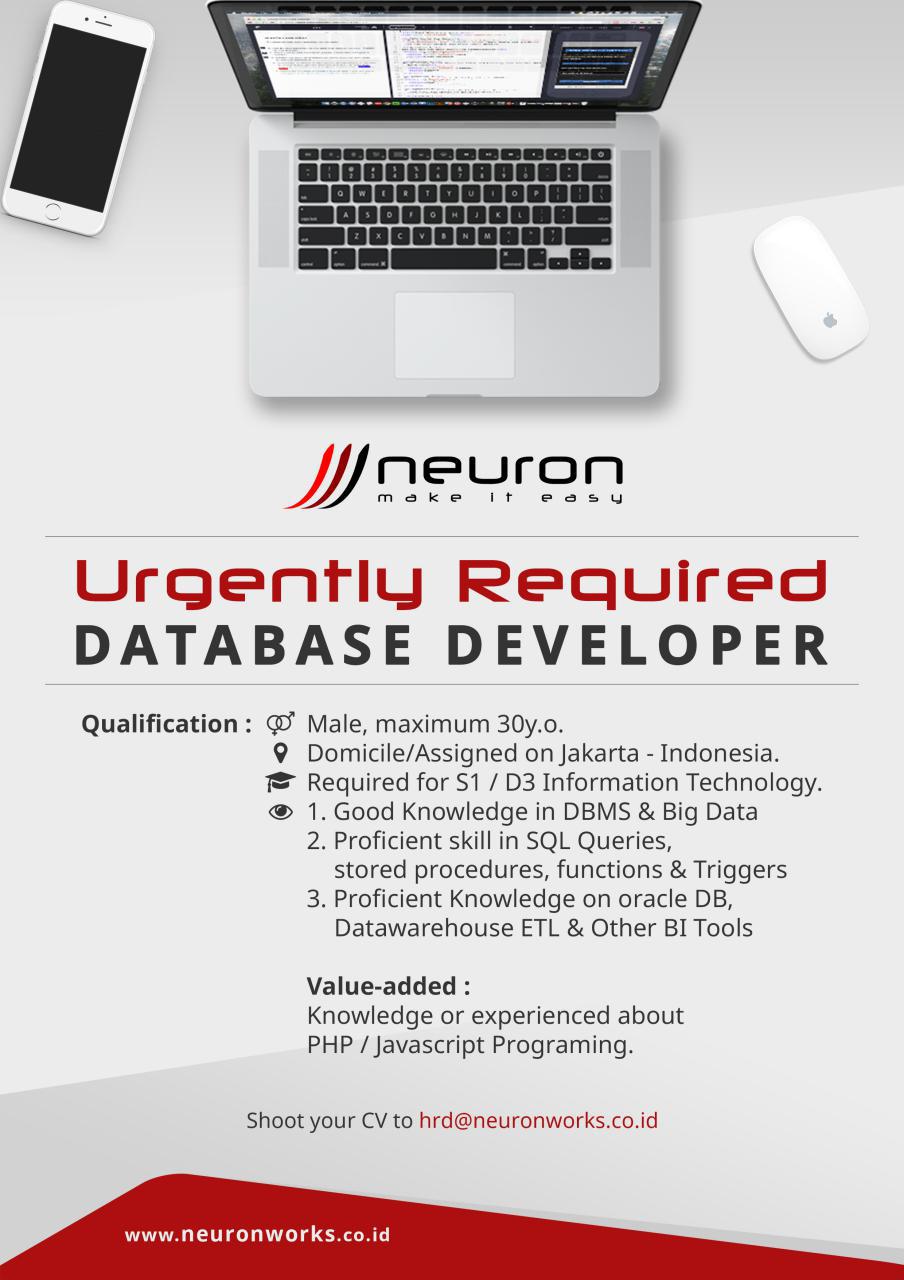 Lowongan Kerja Database Developer PT Neuronworks Indonesia