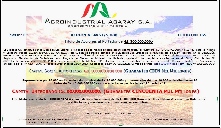 Sociedad Anónima lista para invertir en el Paraguay: Modelo acciones