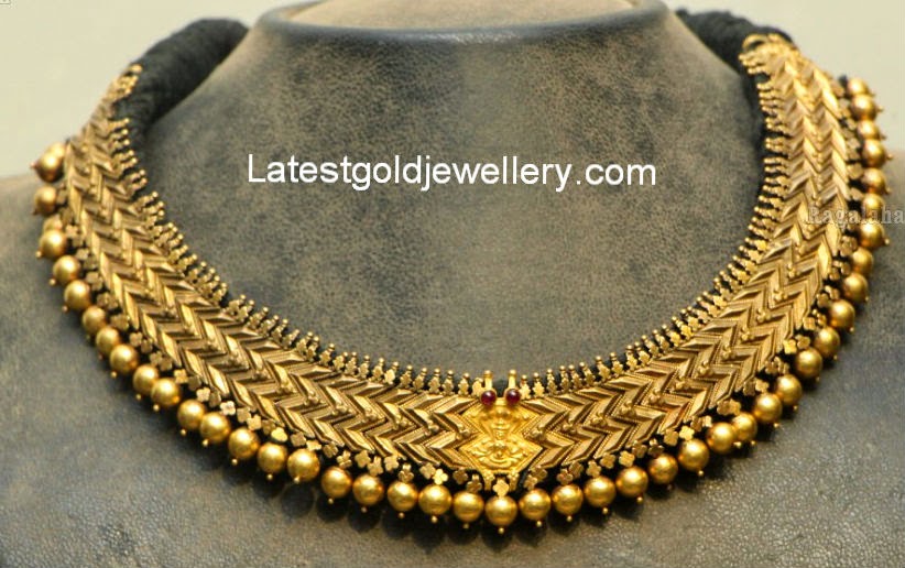 Dull Finish Antique Gold Choker | Latest Gold Jewellery Designs