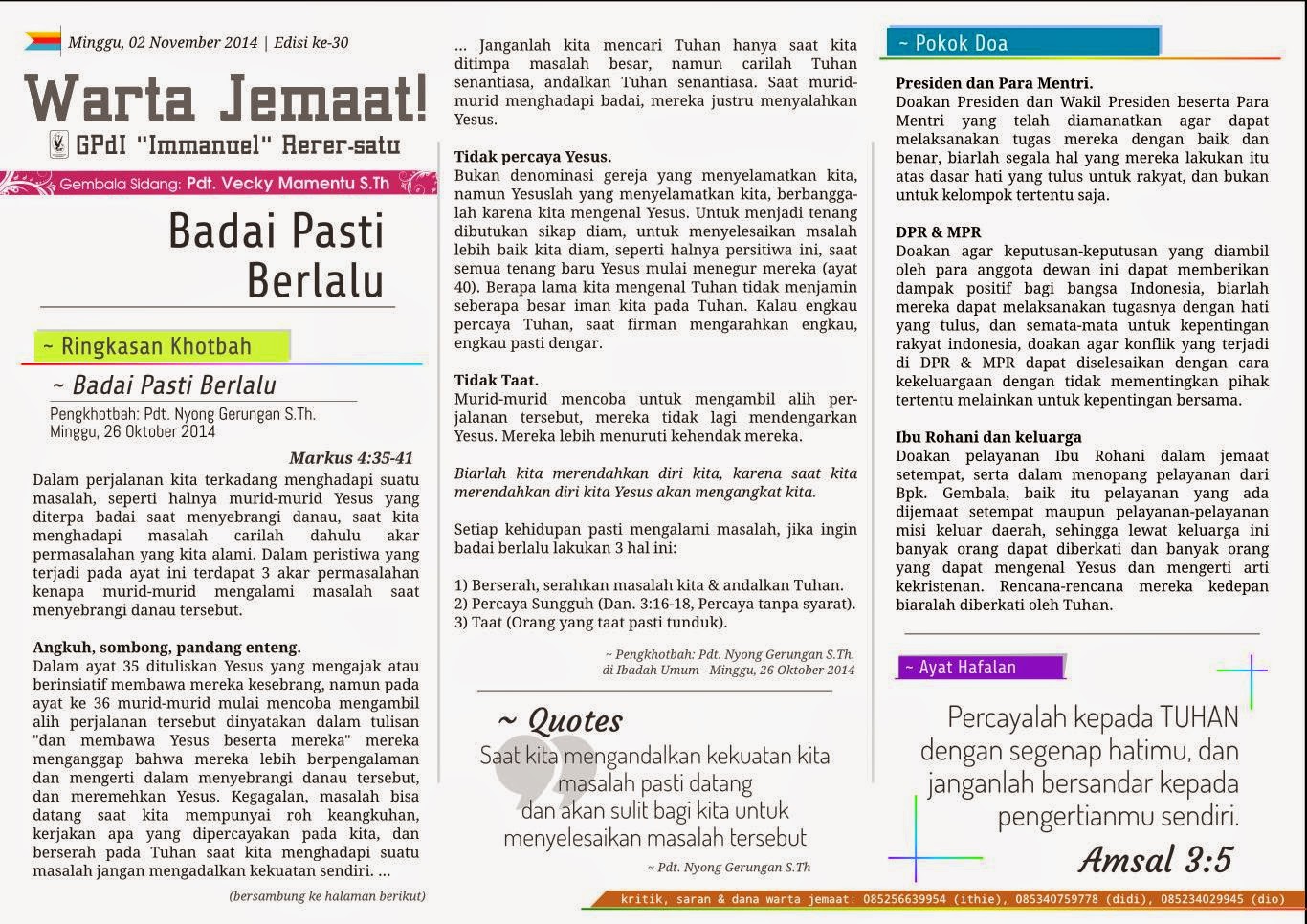 [print] Warta Jemaat Edisi 30 | Minggu, 2 November 2014 ~ Warta Jemaat ...