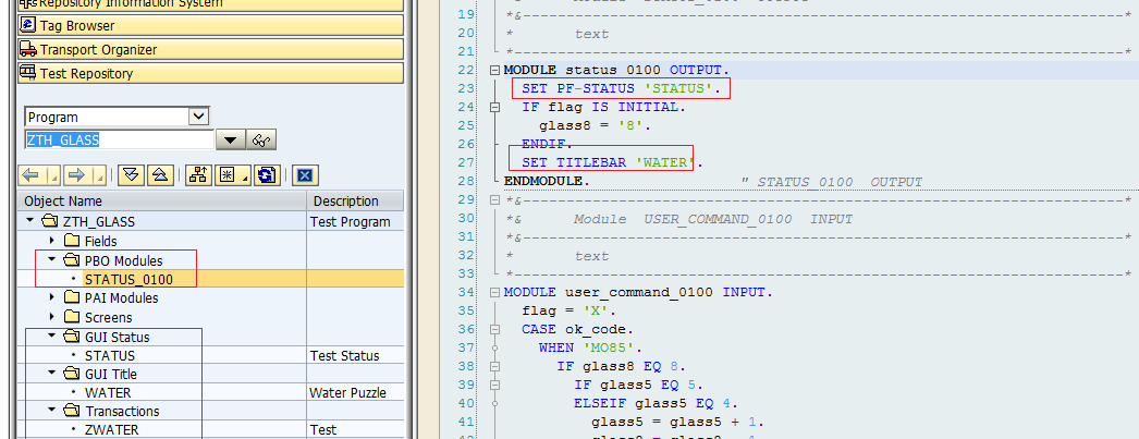 SAP ABAP Central: Water Puzzle Game in SAP using Dialog Program