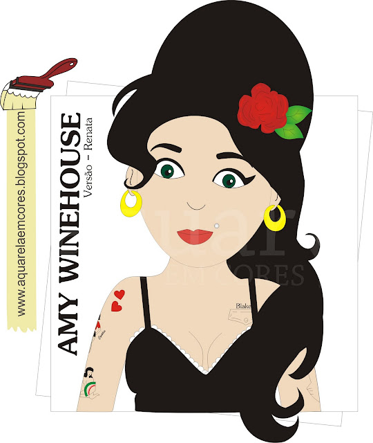 Aquarela em cores: Desenho Amy Winehouse - versão Renata