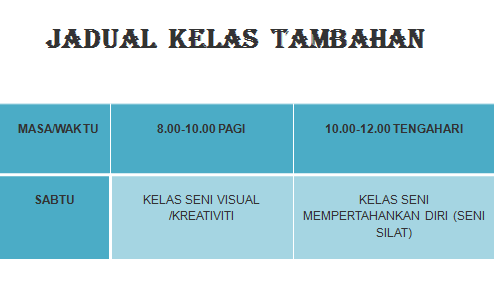 Tadika Mutiara Nafisa: JADUAL HARIAN & JADUAL KELAS TAMBAHAN