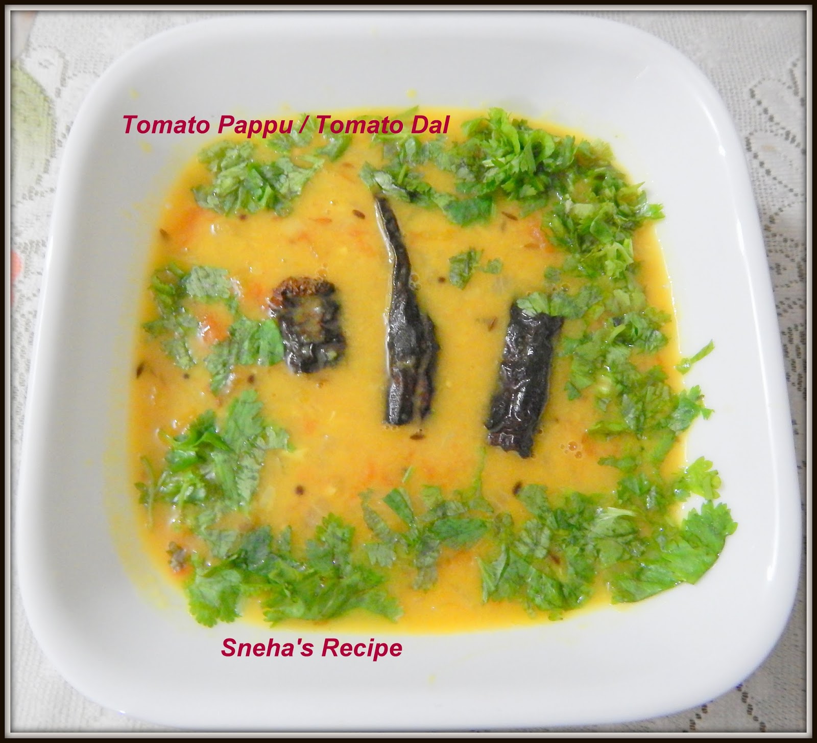 Tomato Pappu / Tomato Dal - Andhra Style - Sneha's Recipe