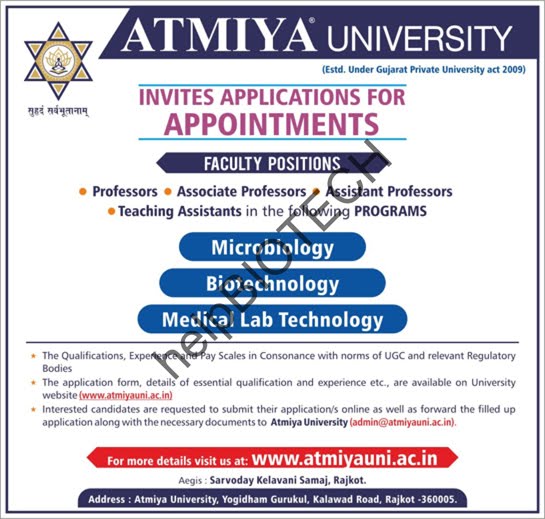 ATMIYA University Faculty Job Openings 2019 in Microbiology ... ATMIYA University Faculty Job Openings 2019 in Microbiology ...