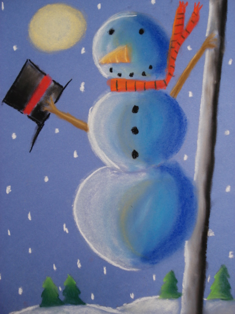 a faithful attempt: Snowmen at Night Chalk Pastel Drawings