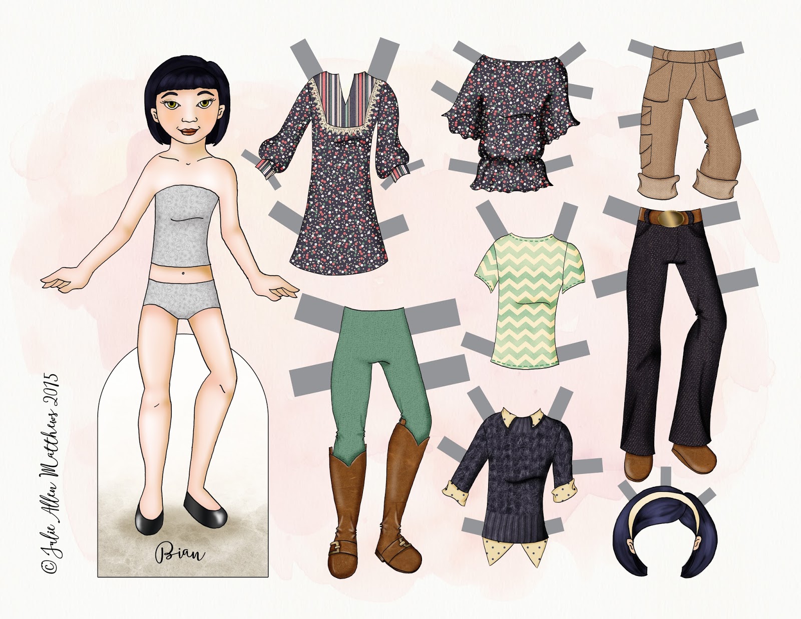 Paper Doll School: Mix and Match Paper Doll Wardrobe Sheet 1