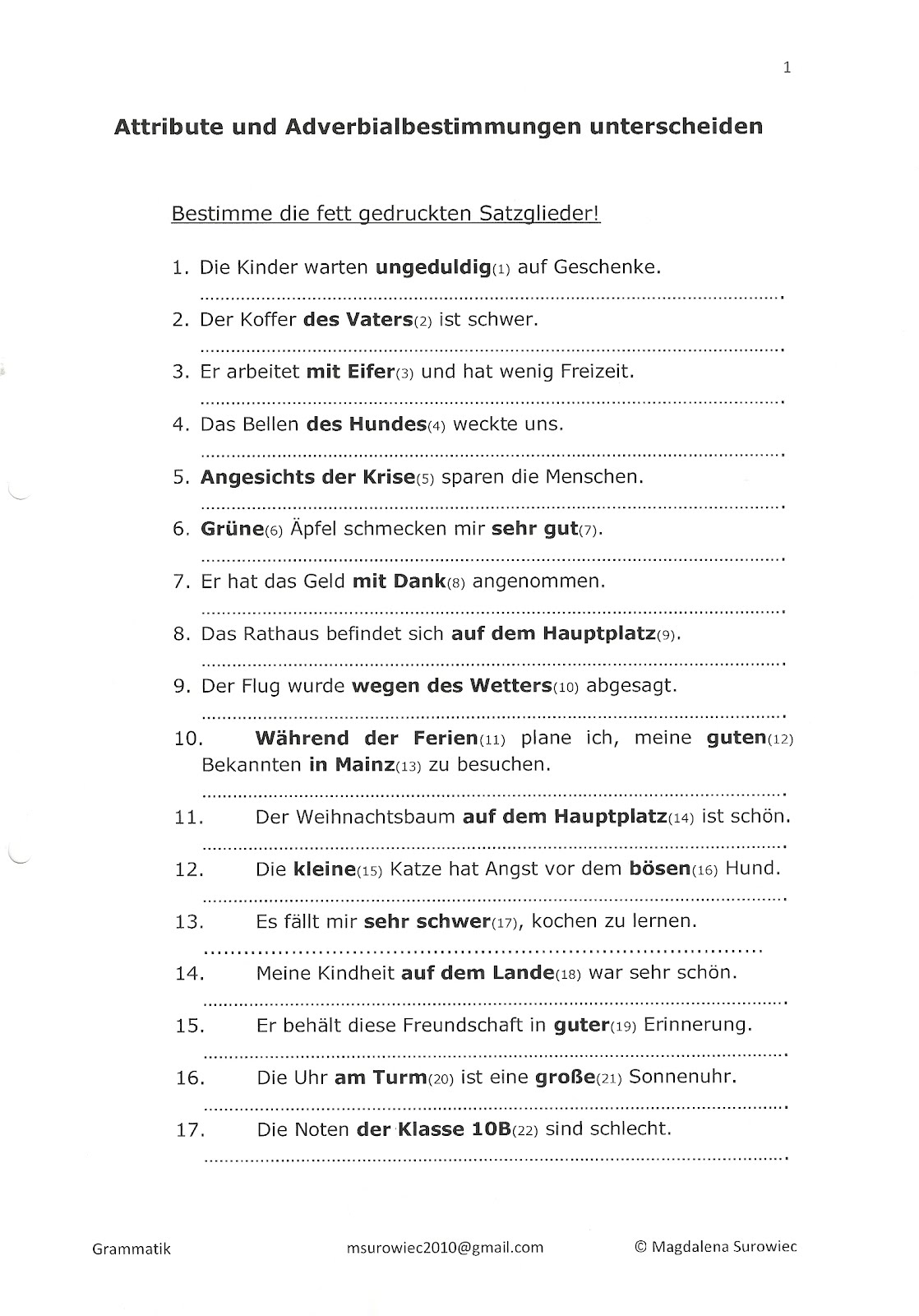 "Aspekte der Germanistik": Attribute und Adverbialbestimmungen ...