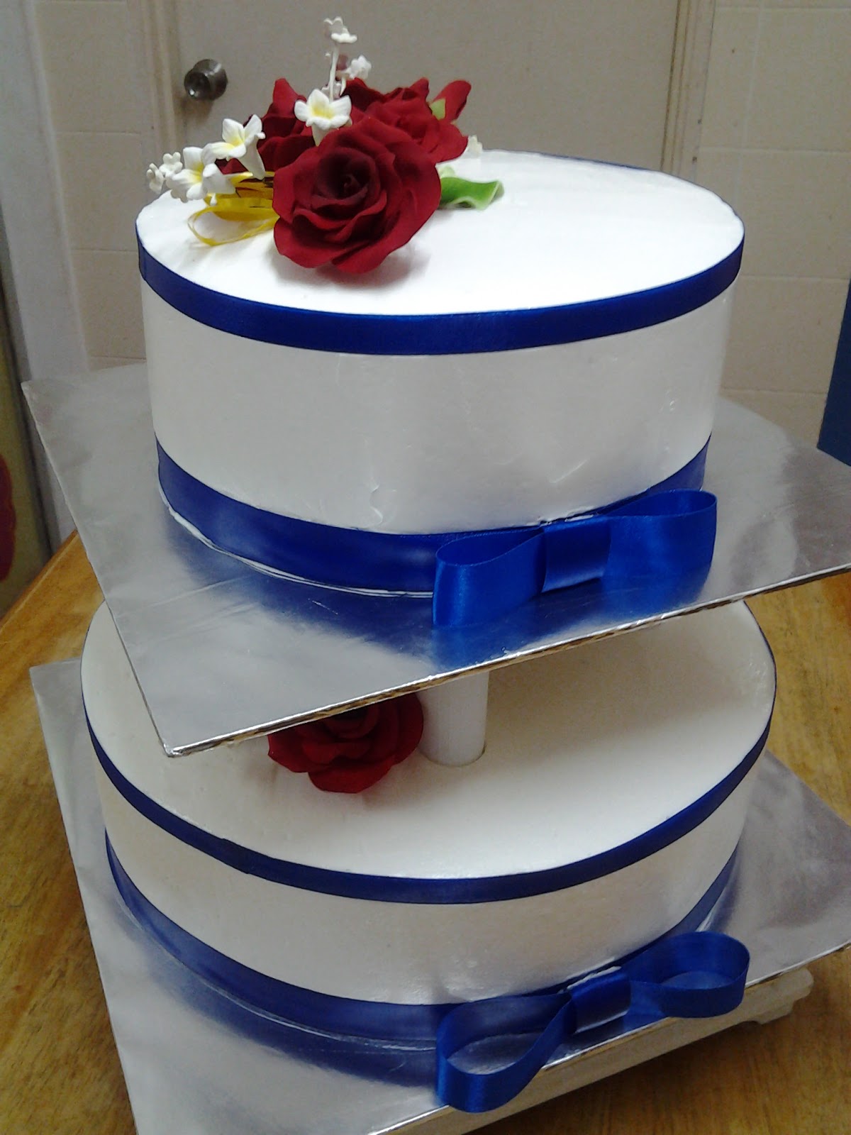 CT Hasanah Cake House: Blue and White 2 Tier Wedding Cake
