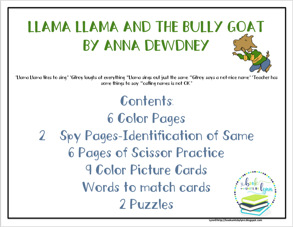 LLAMA LLAMA AND THE BULLY GOAT FINE MOTOR ~ Book Units by Lynn