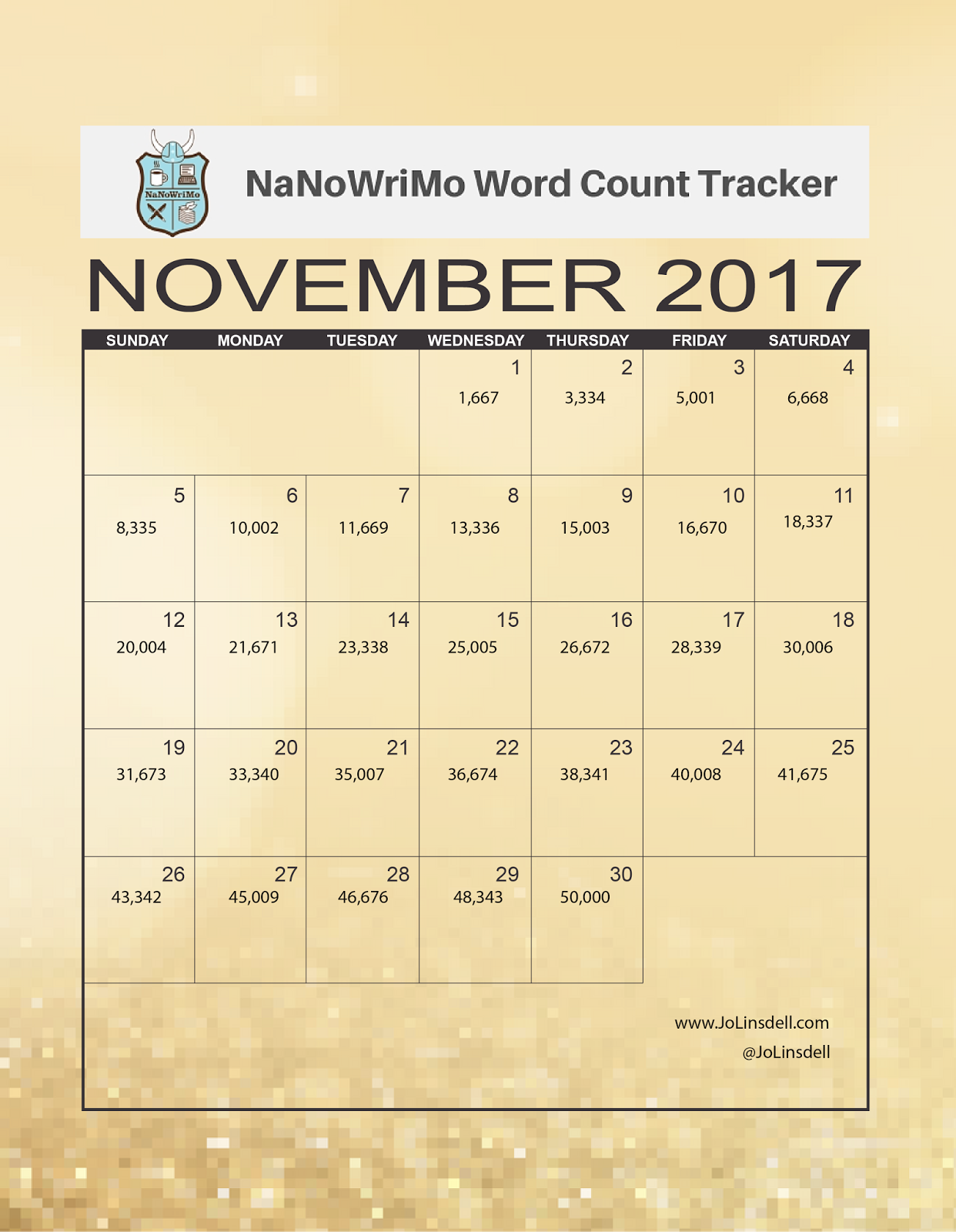 NaNoWriMo 2017 Word Count Tracker Jo Linsdell NaNoWriMo 2017 Word Count Tracker Jo Linsdell