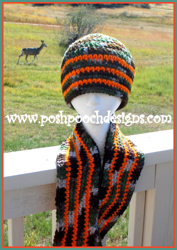 Posh Pooch Designs : Camo and Orange Hunting Beanie Crochet Pattern