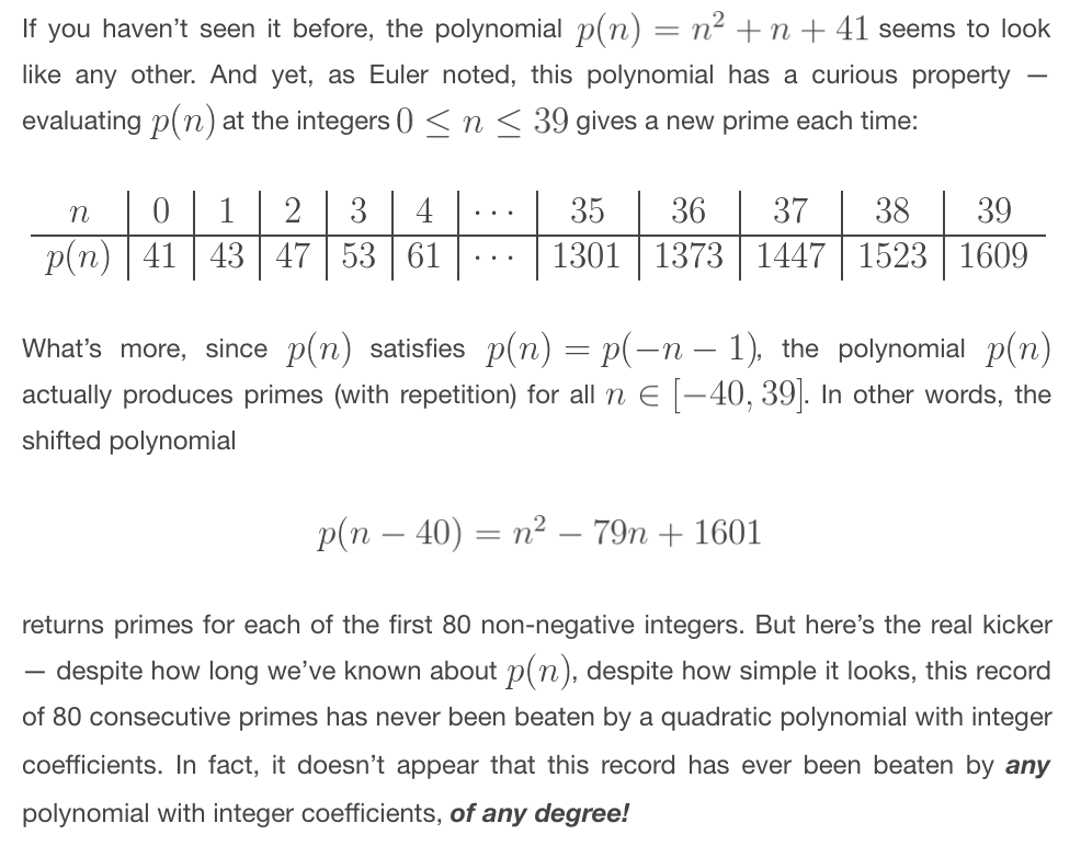 Mathematical Meanderings: Prime Producing Linear Polynomials