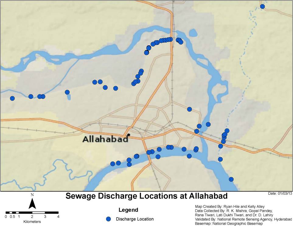 Ganga-Brahmaputra: Map of drains running into the Ganga and Yamuna rivers at Allahabad