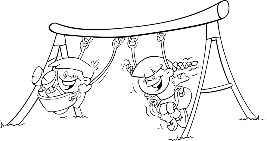 Children playing on swings coloring | COLOR AREA