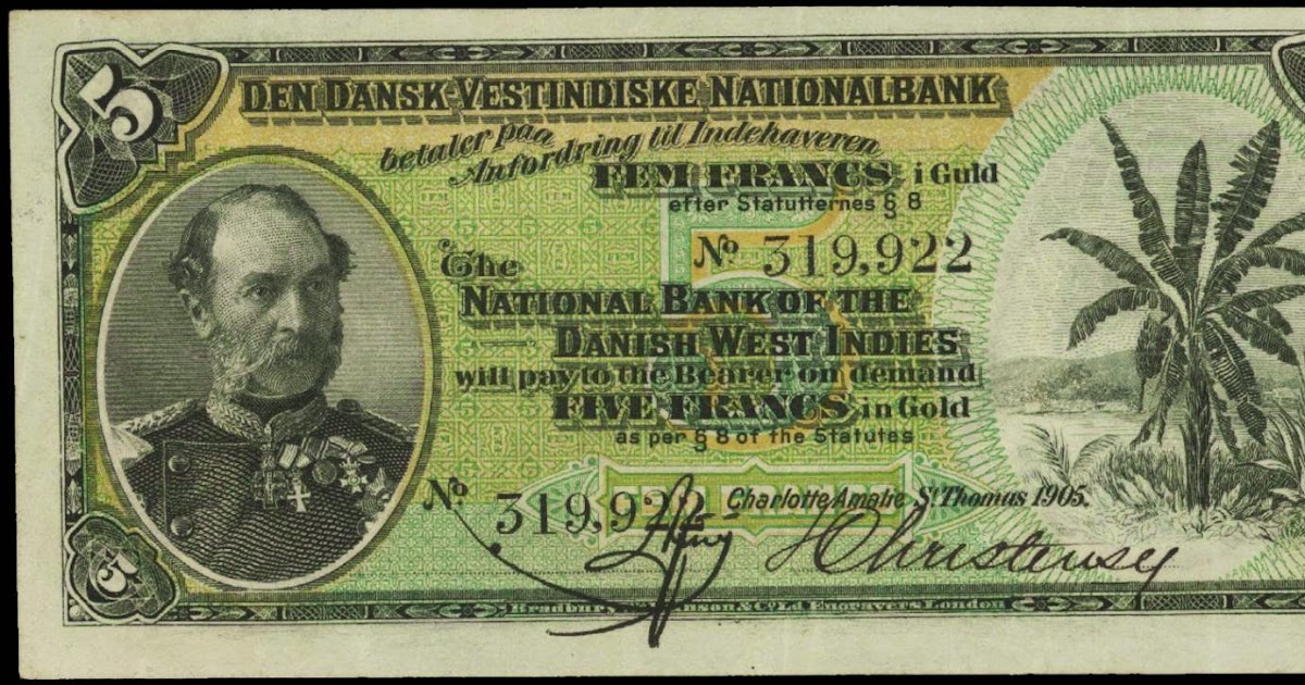 Danish West Indies 5 Francs in Gold note 1905|World Banknotes & Coins ...